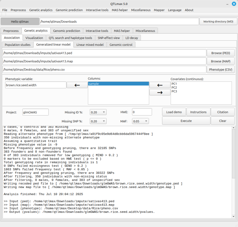 GWAS procedure (Generalized linear model) – QTLmax Open